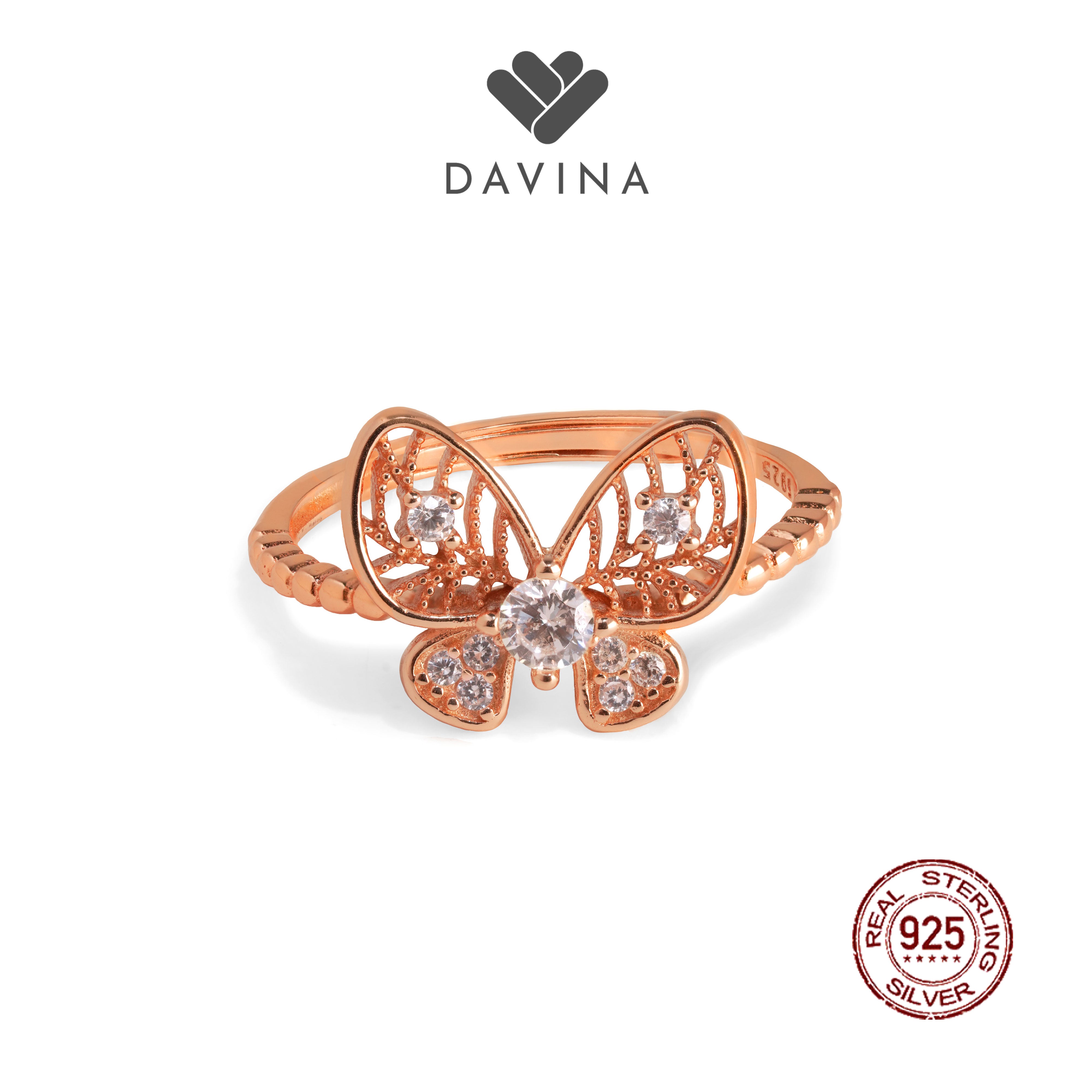 DAVINA Ladies Mikayla Ring Rose Gold Sterling Silver 925